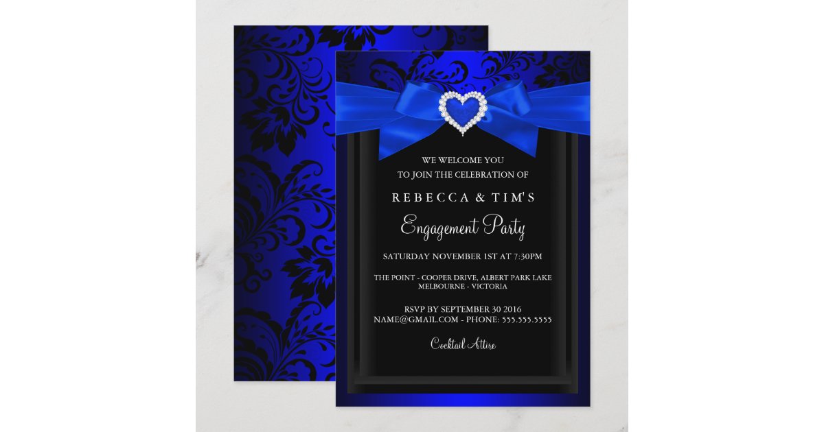 Blue Romantic Heart Engagement Party Invitation | Zazzle