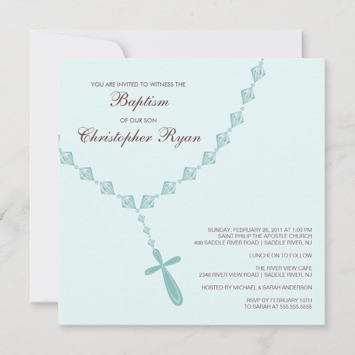 Blue Rosary Beads Baby Boy Baptism Inviation Invitation | Zazzle.com