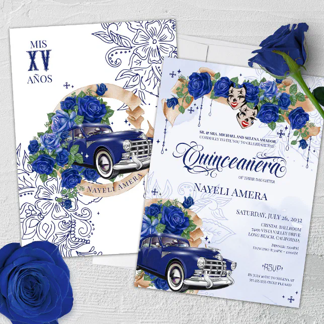 Blue Rose Chola Oldie Lowrider Chicana Quinceanera Invitation | Zazzle