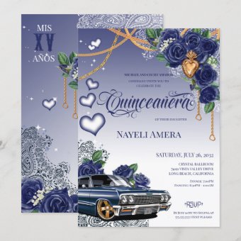 Blue Rose Classic Blue Lowrider Chola Quinceanera Invitation | Zazzle