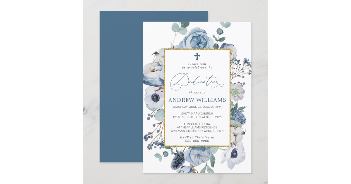 Blue Rose Flowers Dedication Invitation | Zazzle