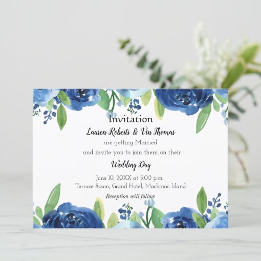 Blue Rose Watercolor Wedding Invitation | Zazzle