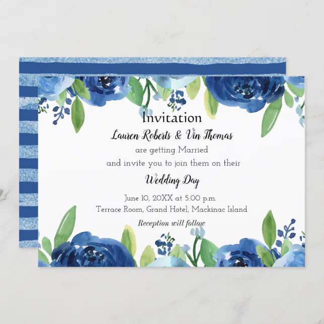 Blue Rose Watercolor Wedding Invitation | Zazzle