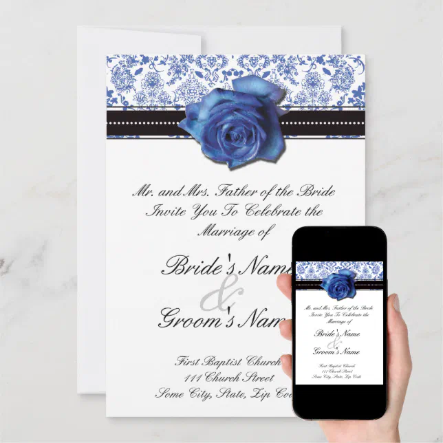 Blue Rose Wedding Invitation | Zazzle