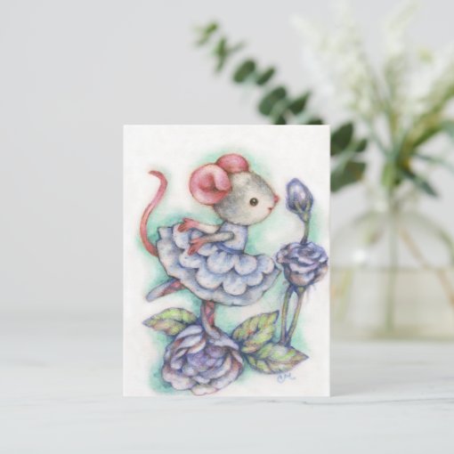 Blue Roses - Cute Mouse Art Postcard | Zazzle