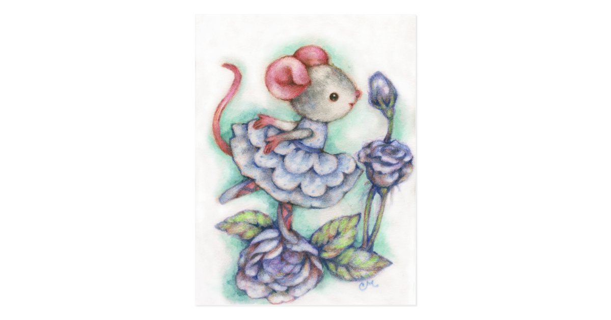 Blue Roses - Cute Mouse Art Postcard | Zazzle.com