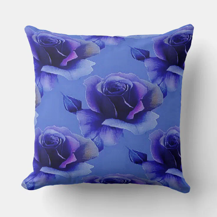 Blue Roses Floral Pattern Throw Pillow | Zazzle