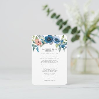 Blue Roses Photo Sympathy Funeral Memorial Card | Zazzle