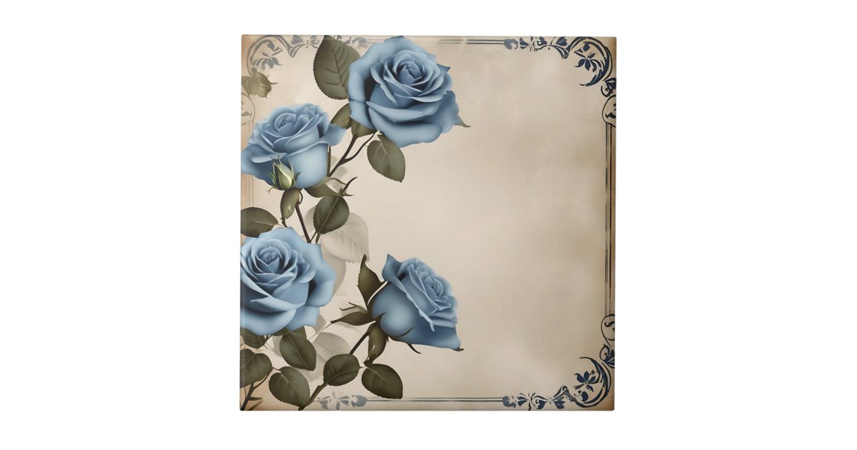 Blue Roses Shabby Ceramic Tile | Zazzle