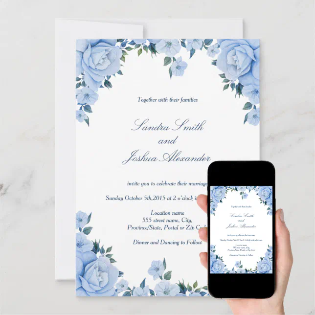Blue Roses Wedding Invitation | Zazzle