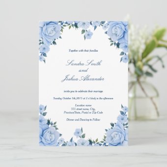 Blue Roses Wedding Invitation | Zazzle