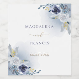 blue roses wedding wine label | Zazzle