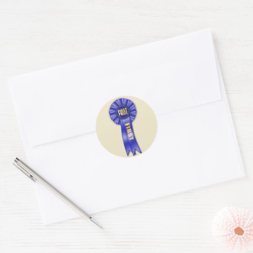 blue rosette first prize sticker | Zazzle