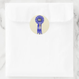 blue rosette first prize sticker | Zazzle
