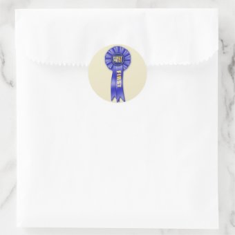 blue rosette first prize sticker | Zazzle