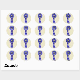 blue rosette first prize sticker | Zazzle