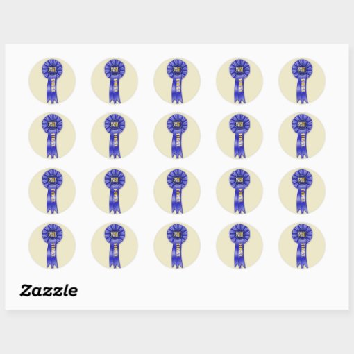 blue rosette first prize sticker | Zazzle