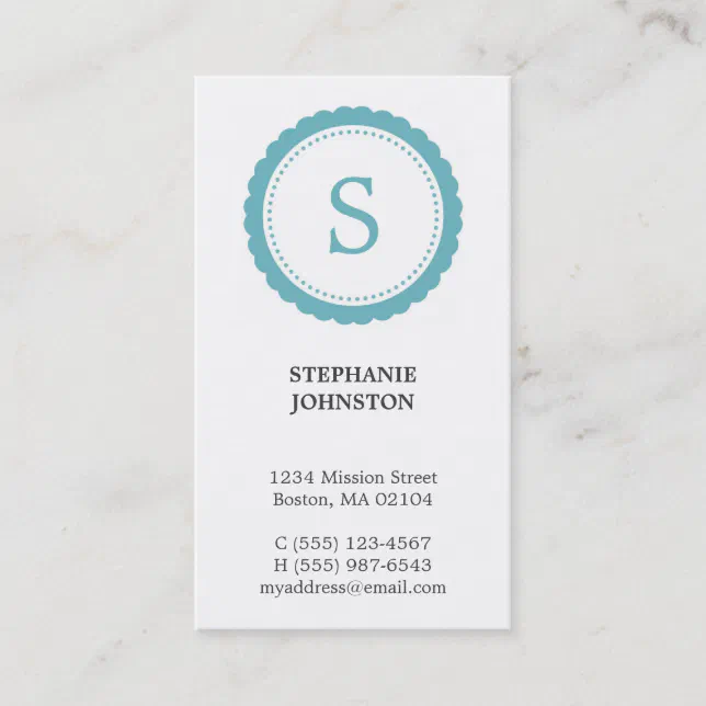 Blue rosette monogram elegant personal calling business card | Zazzle