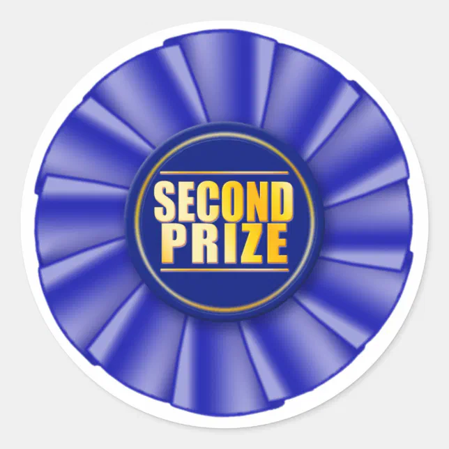 blue rosette second prize sticker | Zazzle