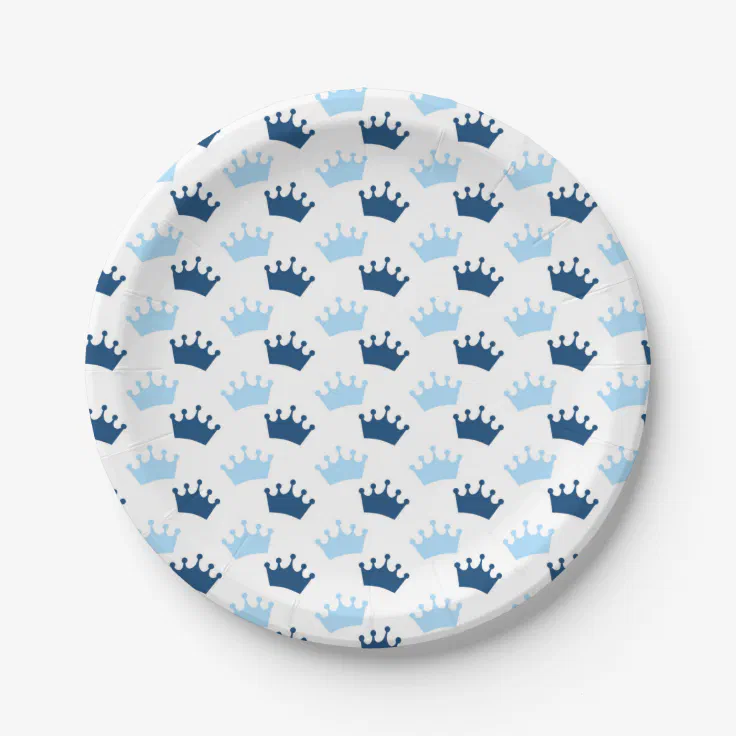 Blue Royal Crowns Fairytale Prince Baby Shower Paper Plates | Zazzle