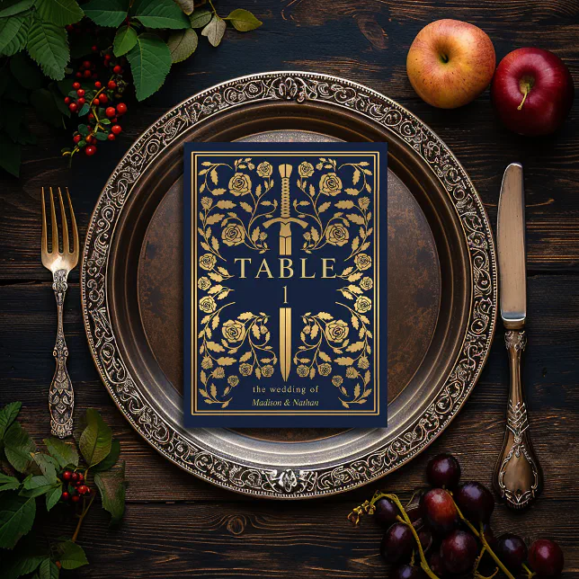 Blue Royal Medieval Sword Wedding Table Number | Zazzle