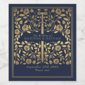Blue Royal Medieval Sword Wedding Wine Label | Zazzle