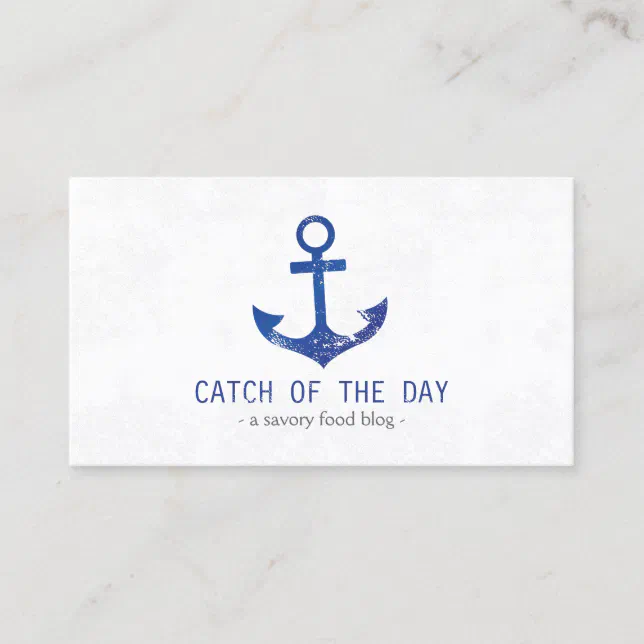 Blue Rubber-Stamped Anchor Nautical Themed Business Card | Zazzle