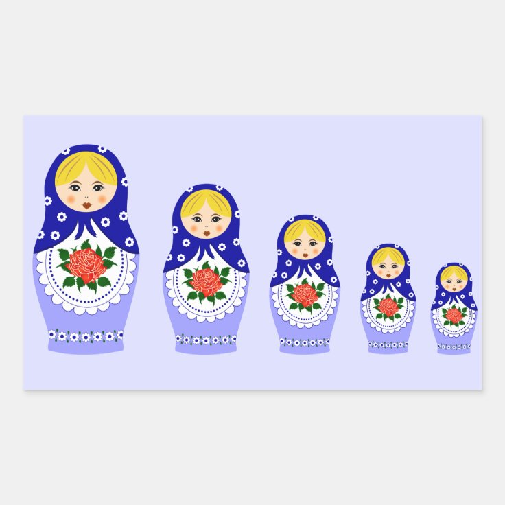 Blue russian matryoshka nesting dolls rectangular sticker | Zazzle