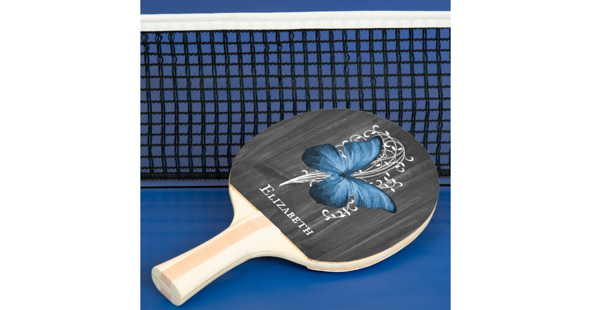 Blue Rustic Butterfly Personalized Ping Pong Paddle | Zazzle