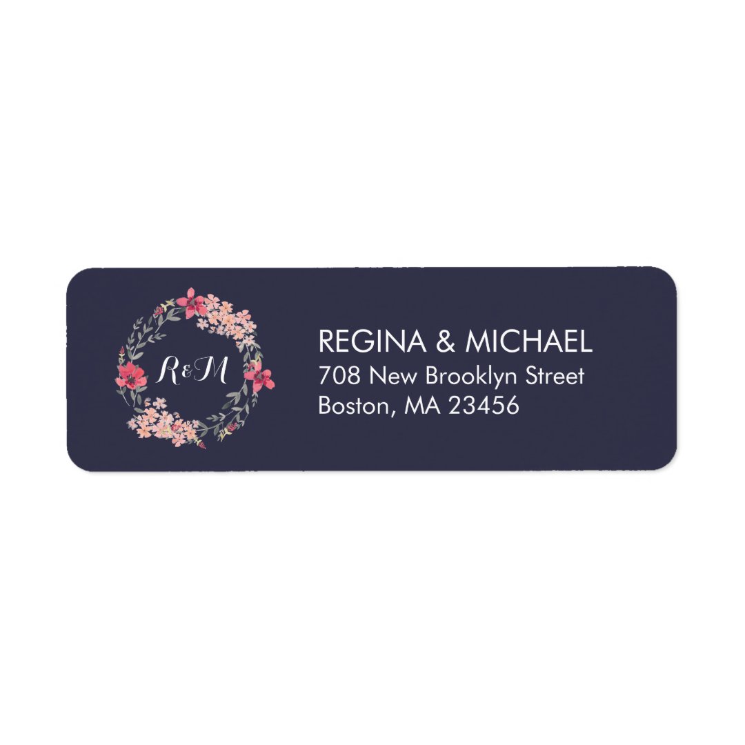 Blue Rustic Floral Wreath Monogram Address Label | Zazzle