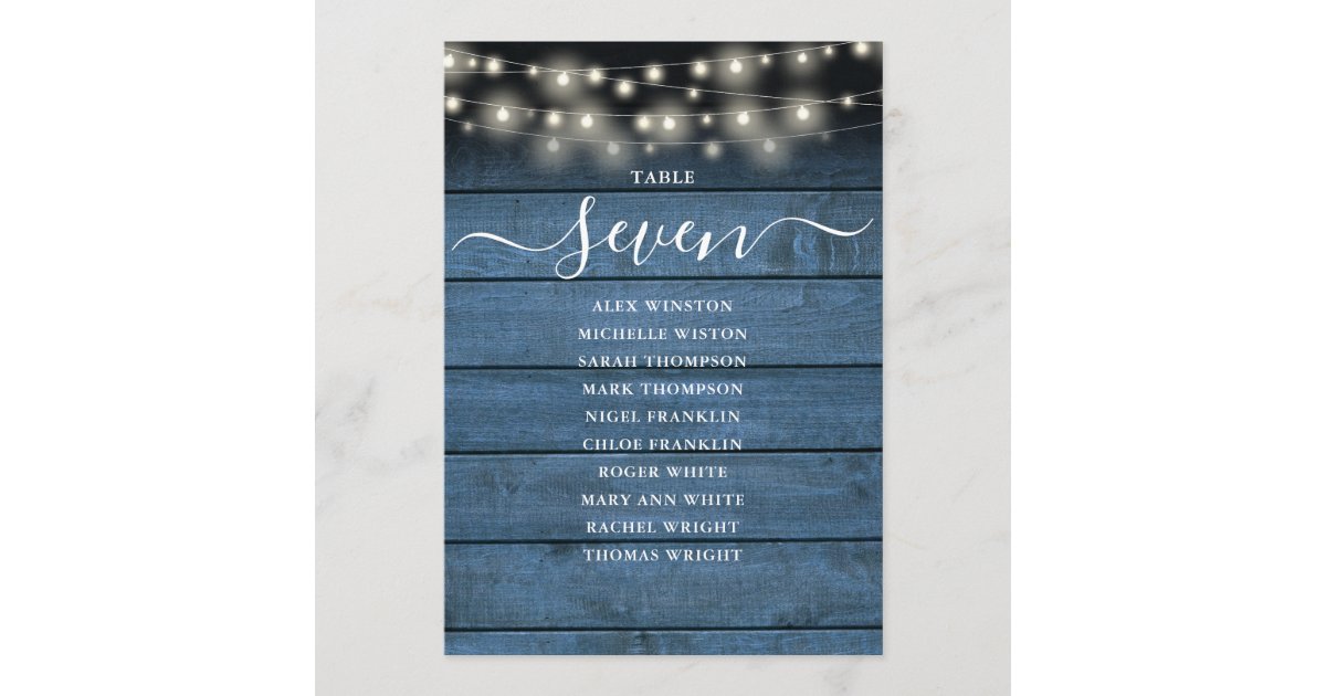 Blue Rustic Lights Table Number Seating Chart | Zazzle