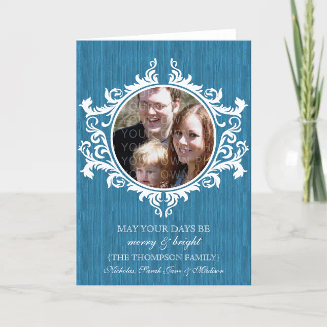 Blue Rustic Swirls Holiday Photo Card | Zazzle