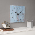 Blue Rustic Wood Farmhouse Vintage Square Wall Clock | Zazzle
