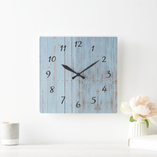 Blue Rustic Wood Farmhouse Vintage Square Wall Clock | Zazzle