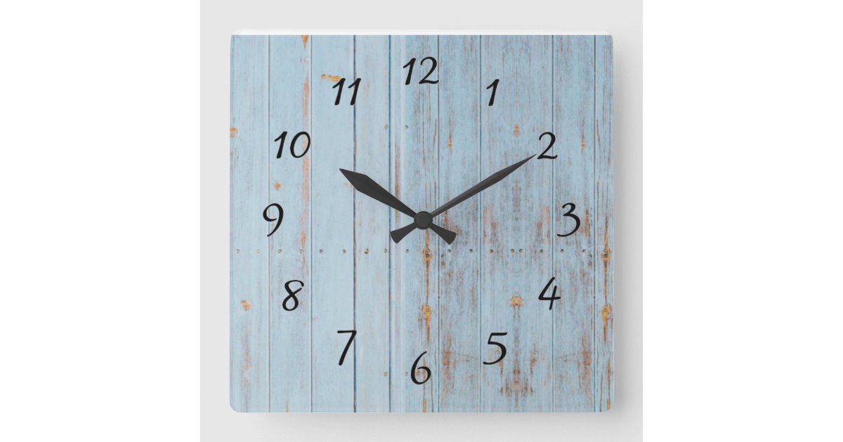 Blue Rustic Wood Farmhouse Vintage Square Wall Clock | Zazzle