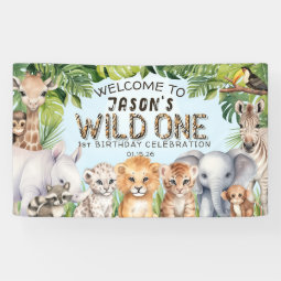 Blue Safari Themed Wild one 1st birthday welcome Banner | Zazzle