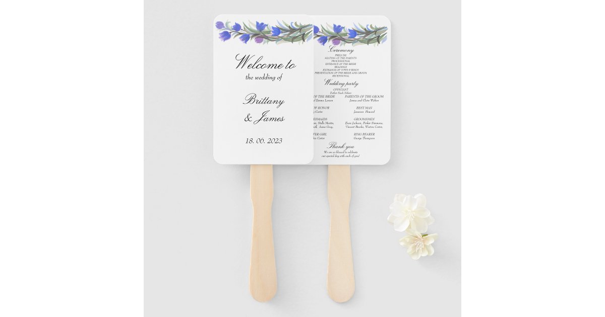Blue sage green wildflowers hand fan | Zazzle