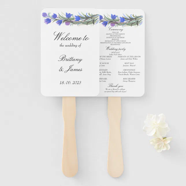 Blue sage green wildflowers hand fan | Zazzle