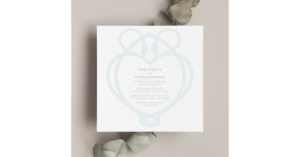 Blue & Sage Irish Celtic Swan Love Knot Wedding Invitation | Zazzle