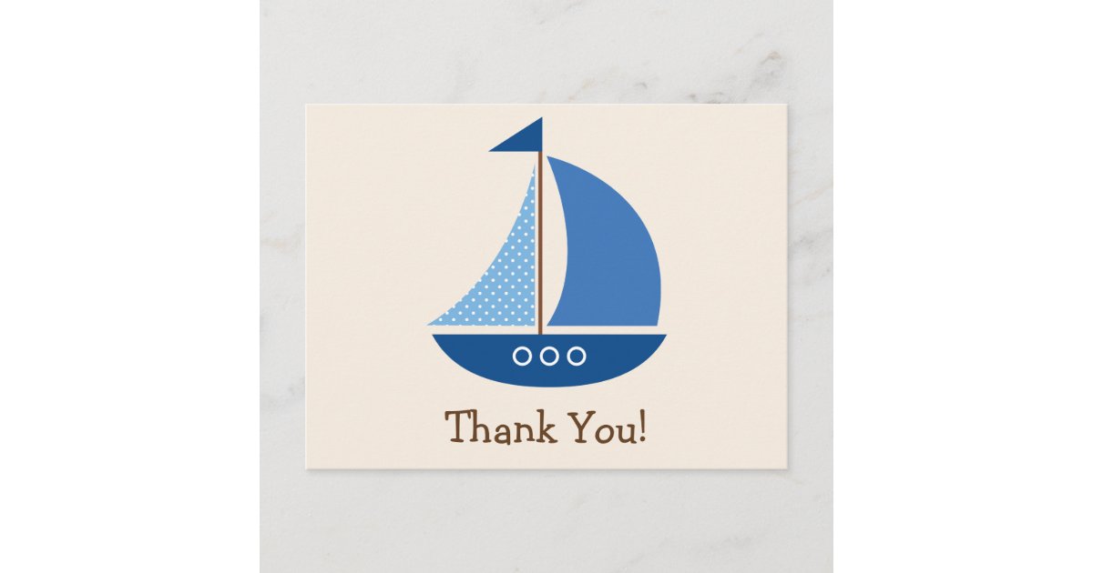 Blue Sailboat, Nautical; Thank You Postcard | Zazzle