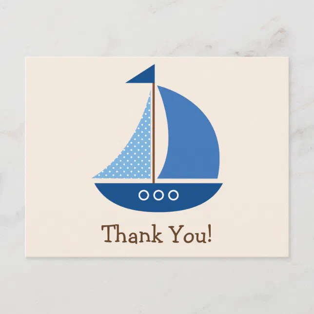 Blue Sailboat, Nautical; Thank You Postcard | Zazzle