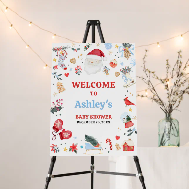 Blue Santa Baby Baby Shower Welcome Sign | Zazzle