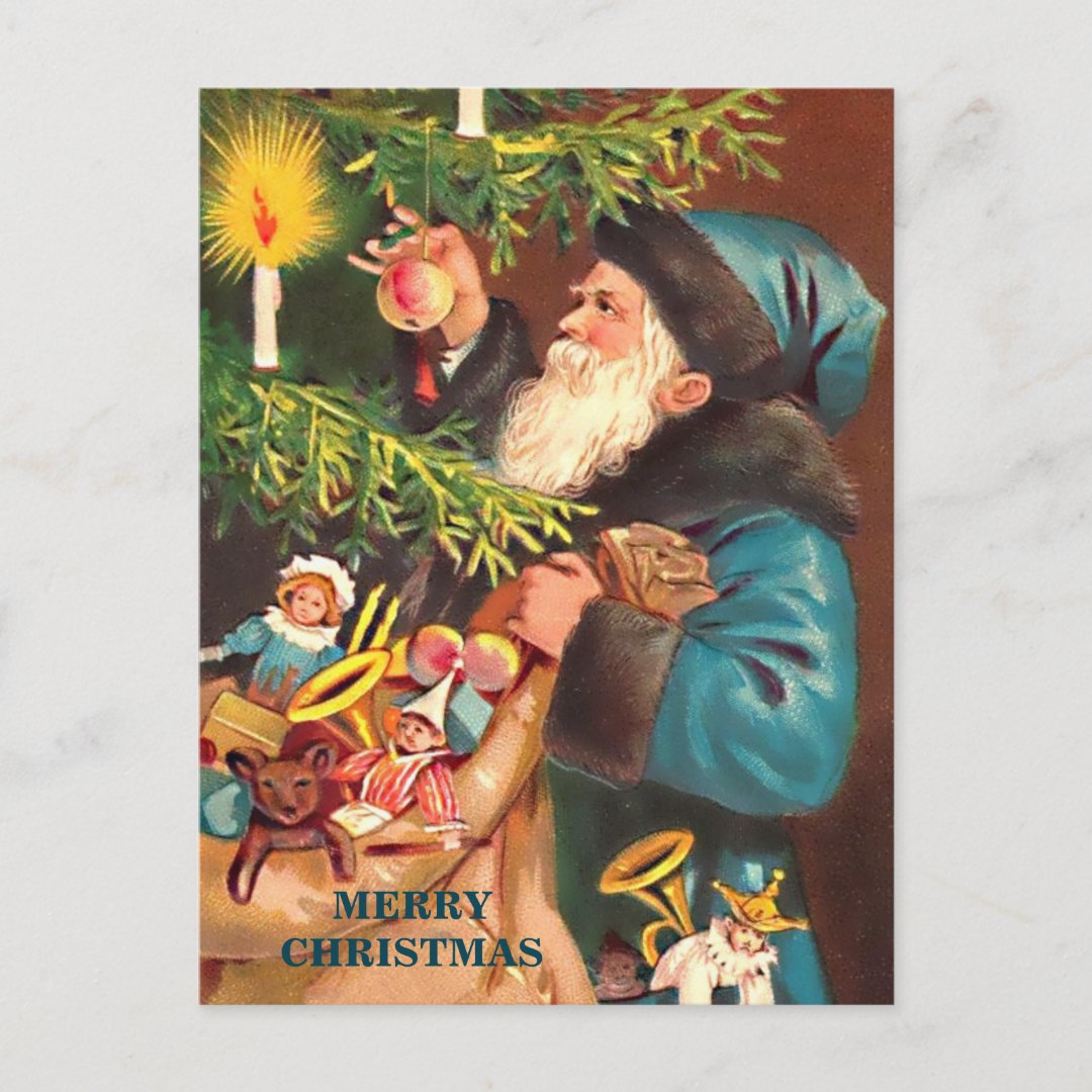 Blue Santa Vintage Blue Suit & Black Fur, Postcard | Zazzle