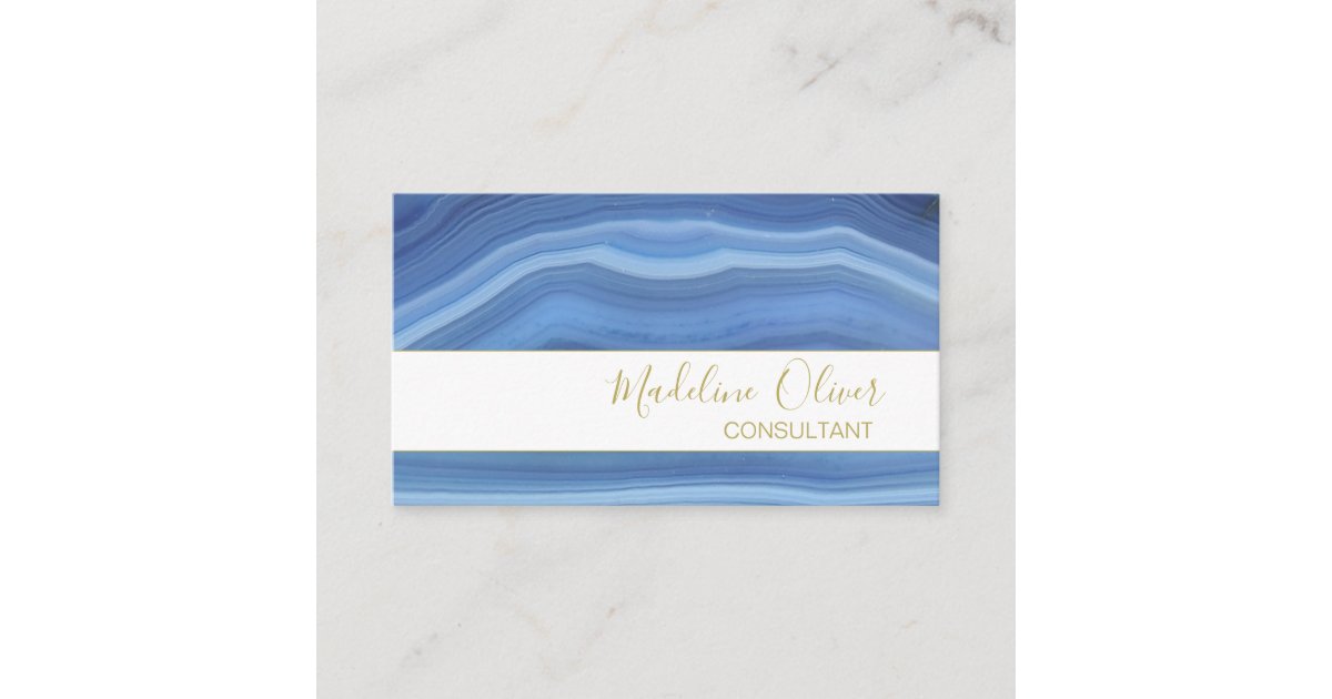 Blue Sapphire Elegant Agate Modern Typography Business Card | Zazzle