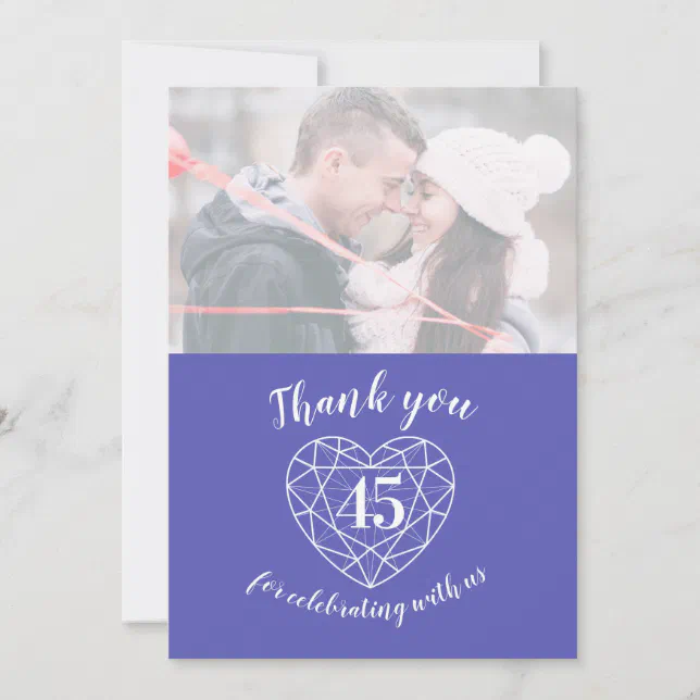 Blue sapphire heart anniversary 45 years photo thank you card | Zazzle