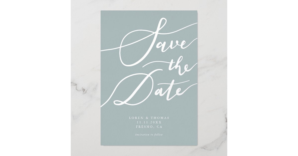 Blue Save The Date Calligraphy Foil Invitation | Zazzle