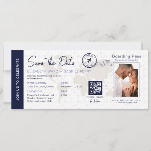 Blue Save the Date Destination Wedding QR code Invitation | Zazzle