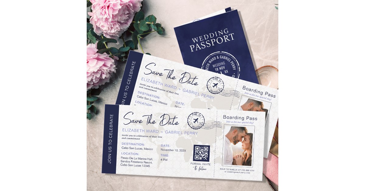 Blue Save the Date Destination Wedding QR code Invitation | Zazzle
