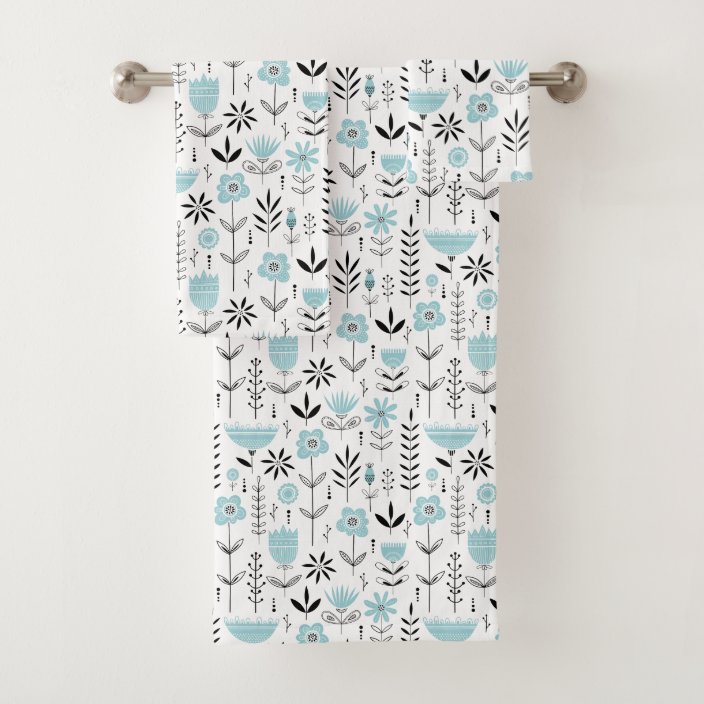 Blue Scandinavian Floral Pattern Bath Towel Set | Zazzle.com