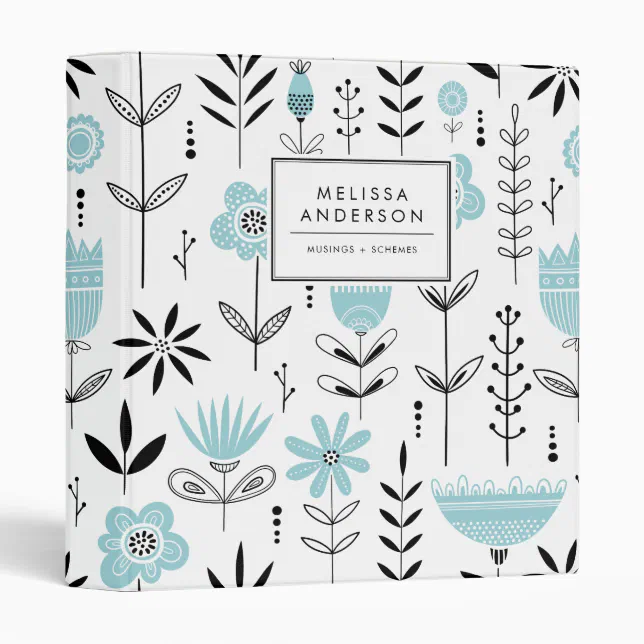 Blue Scandinavian Floral Pattern Custom 3 Ring Binder | Zazzle